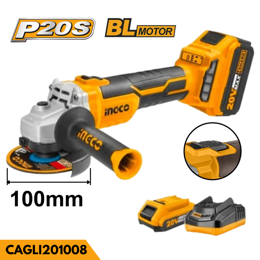 BUY INGCO 20V 100mm Brushless Cordless Angle Grinder with battery & charger CAGLI201008