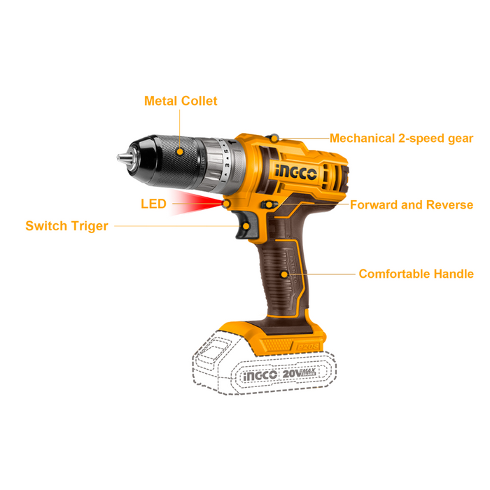 BUY INGCO Impact Drill, CIDLI2002 Lithium-Ion Impact Drill, 20V ...