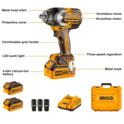 BUY Ingco 1/2" 20V Lithium-Ion Cordless Impact Wrench With Sockets Set ...