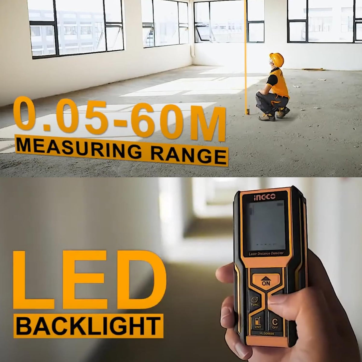 INGCO Laser Distance Meter, 60M Range, Distance, Area, Volume, Pythago