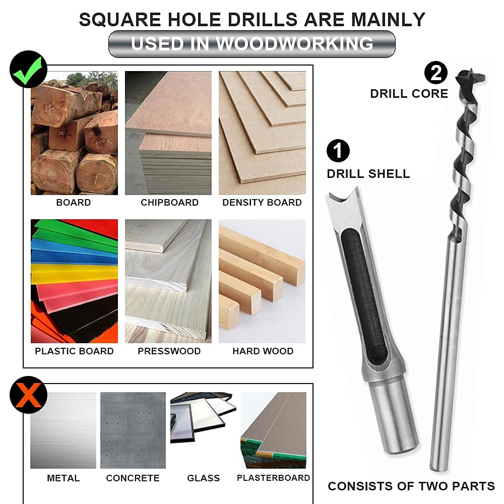 BUY Homdum 1/2 inch Square hole drill bits wood mortising chisel + JIG