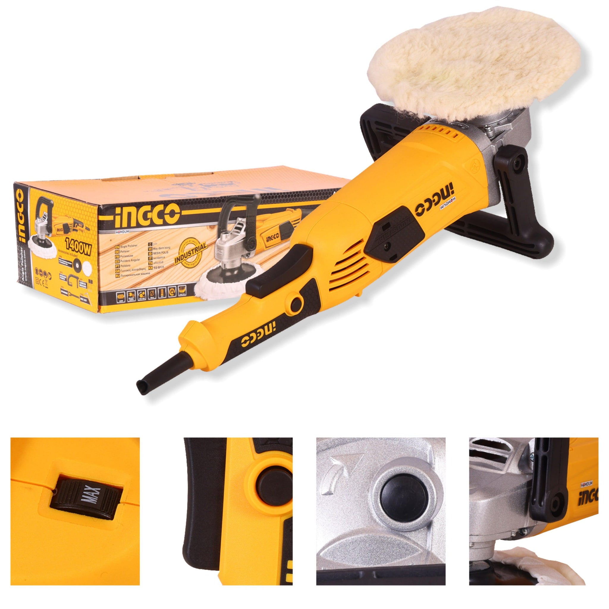 BUY Ingco 1400W Angle Polisher Machine | 180mm Rubber backing and wool ...