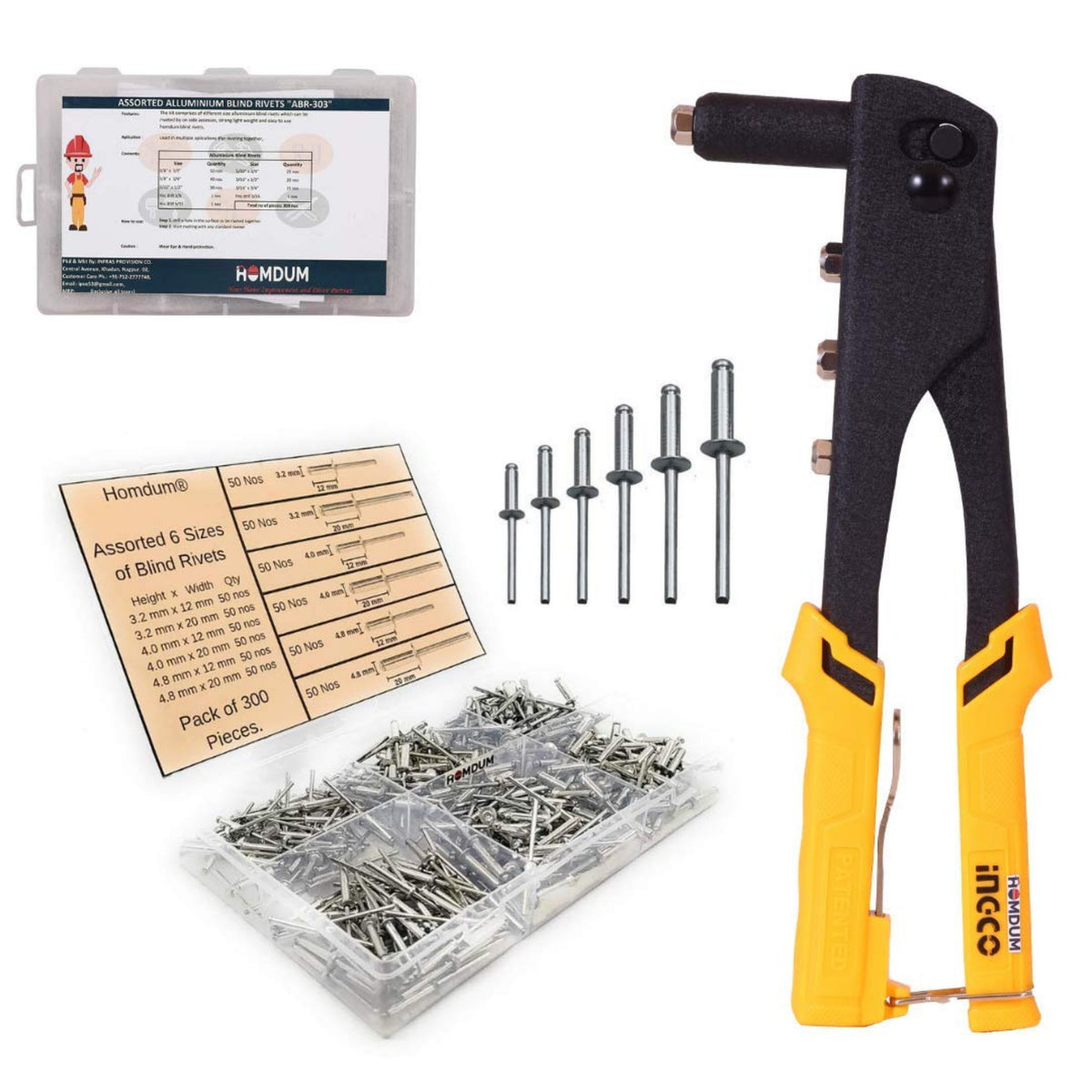 BUY Ingco Non Slip 10" Rivet Gun, 300 nos of Blind Rivets, Pop Riveter ...